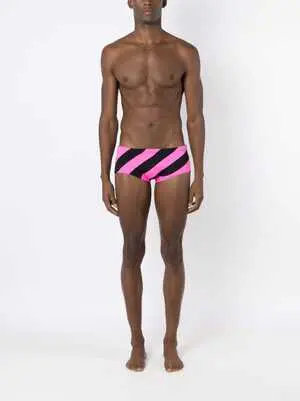 AMIR SLAMA Stripe-print Swim Trunks - Black