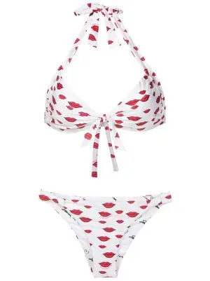 AMIR SLAMA All-over Lips-print Bikini Set - White