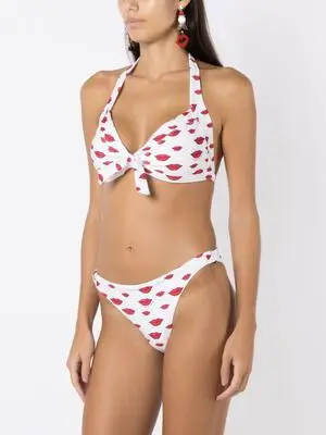 AMIR SLAMA All-over Lips-print Bikini Set - White