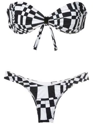 AMIR SLAMA Geometric-print Two-piece Bikini Set - Black