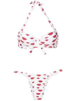 AMIR SLAMA All-over Lip-print Bikini Set - White