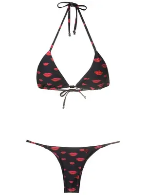 AMIR SLAMA All-over Lip-print Bikini Set - Black