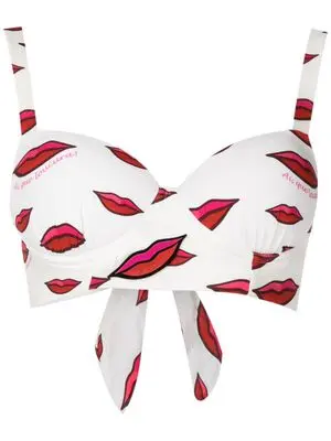 AMIR SLAMA Lip-print Cropped Top - White