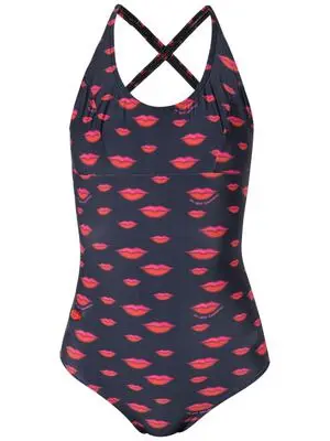 AMIR SLAMA Lip-print One-piece Swimsuit - Black