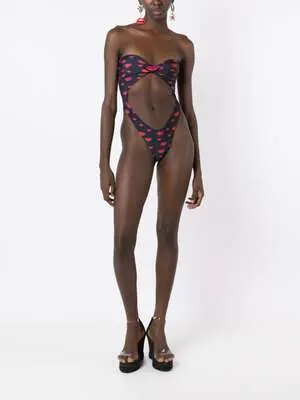AMIR SLAMA Lip-print Cut-out Bandeau Swimsuit