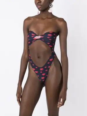 AMIR SLAMA Lip-print Cut-out Bandeau Swimsuit