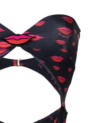 AMIR SLAMA Lip-print Cut-out Bandeau Swimsuit