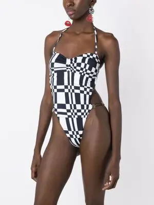 AMIR SLAMA Geometric-print Open-back Swimsuit