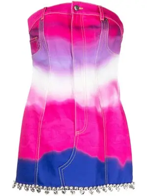 AREA Ombre Strapless Denim Mini Dress - Pink