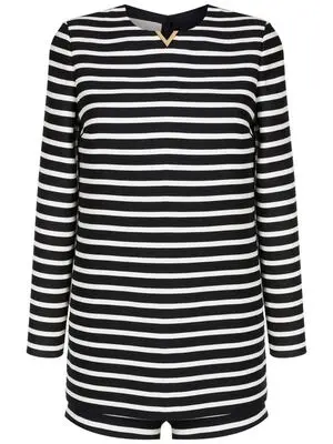 Valentino Garavani Logo-plaque Stripe-print Playsuit - Black