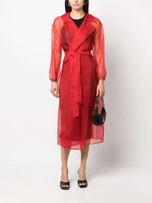 Herno Belted Sheer Silk Coat - Red