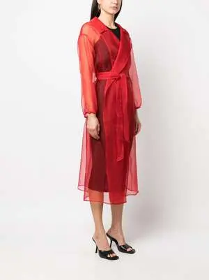 Herno Belted Sheer Silk Coat - Red