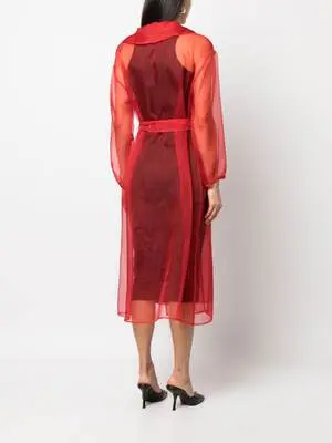 Herno Belted Sheer Silk Coat - Red