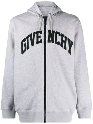 Givenchy Logo-patches Zip-up Cotton Hoodie - Grey