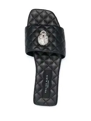 Philipp Plein Crystal-skull Matelassé Slides - Black