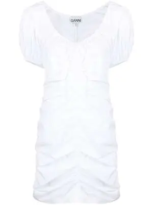 GANNI Ruched Mini Dress - White