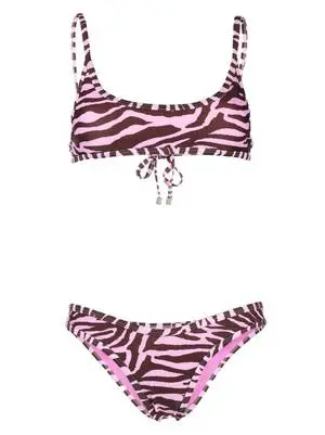 Attico Zebra-print Two-piece Bikini Set - Brown