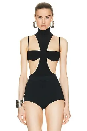 LAQUAN SMITH Cut Out Mock Neck Bodysuit
