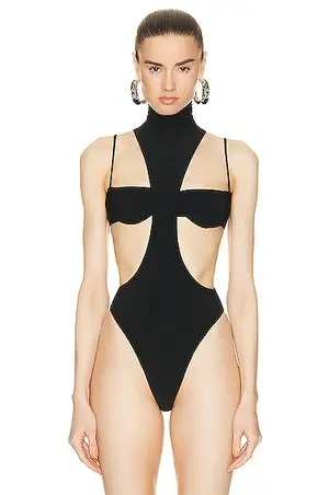 LAQUAN SMITH Cut Out Mock Neck Bodysuit