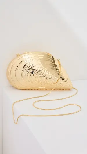 Simkhai Bridget Metal Oyster Shell Clutch - Gold