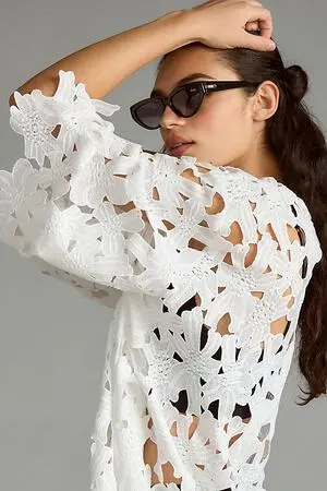 Anthropologie Floral Eyelet Kaftan - White