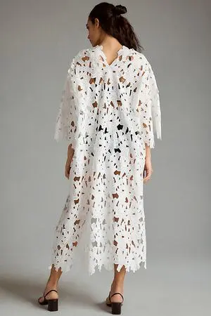 Anthropologie Floral Eyelet Kaftan - White