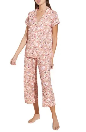 Eberjey Gisele Printed Short Sleeve Cropped Pajamas Fiore Rose Cloud/ Ivory