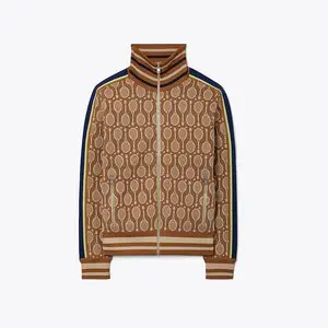 Tory Burch Tory Burch Tech Knit Jacquard Jacket Brown Racquets
