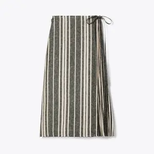 Tory Burch Striped Linen Wrap Skirt