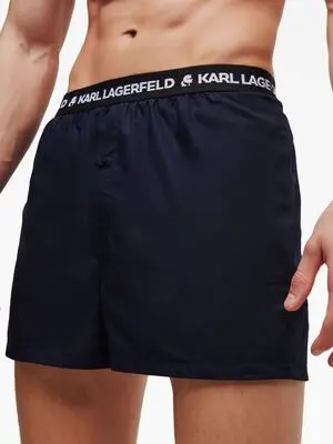 Karl Lagerfeld Logo-waistband Woven Boxer Shorts - Black