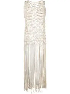 FORTE_FORTE Crochet Tassel Trim Sleeveless Maxi Dress - Gold