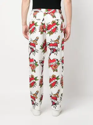 Philipp Plein Heart-print Linen Trousers