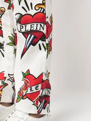 Philipp Plein Heart-print Linen Trousers
