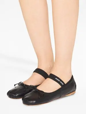Miu Miu Logo-patch Ballerina Shoes - Black