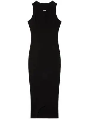 Off-White Ribbed Sleeveless Midi Dress