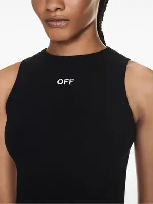 Off-White Ribbed Sleeveless Midi Dress