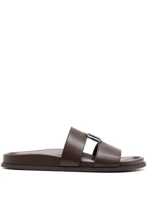 $595 NIB Valentino Brown Leather Logo Dual Buckle Sandals Shoes Size 45/12 VLogo Signature leather thong sandals in brown - Valentino  main image 4