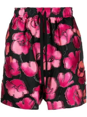 4SDESIGNS Floral-print Drawstring Shorts - Black