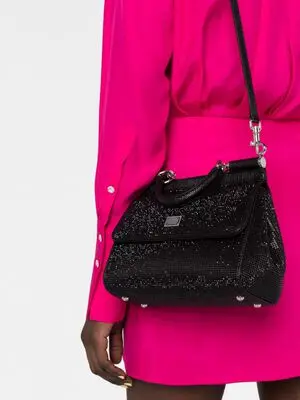 Dolce & Gabbana Sicily Rhinestone Shoulder Bag - Black