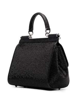 Dolce & Gabbana Sicily Rhinestone Shoulder Bag - Black