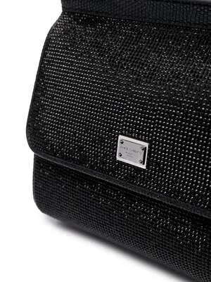 Dolce & Gabbana Sicily Rhinestone Shoulder Bag - Black