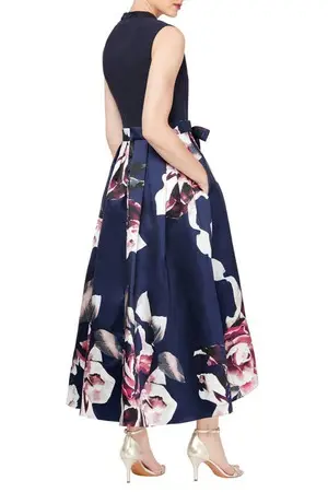 SLNY Floral Pleated High-low Dress