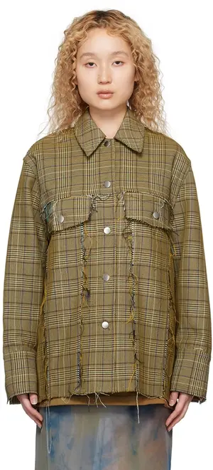 SONG FOR THE MUTE Song For The Mute Long Houndstooth Jacket - Beige