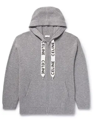 Celine Oversized Logo-Print Wool And Cashmere-Blend Zip-Up Hoodie