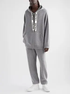 CELINE / セリーヌ | Loose Zip Hoodie ロゴプリント フーデッド パーカ | XS | グレー | レディース loose zip up hoodie IN cotton fleece - GREY MELANGE/BURGUNDY
