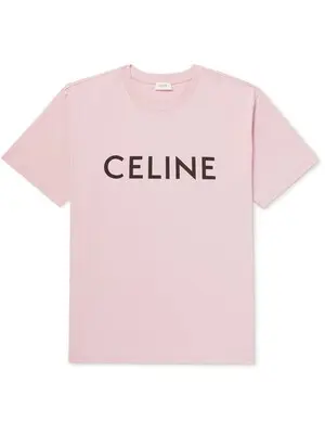 Celine Logo-Print Cotton-Jersey T-Shirt - Pink | Editorialist