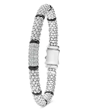 Lagos Sterling Silver Black Caviar Diamond & Ceramic Bracelet