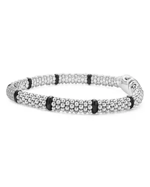 Lagos Sterling Silver Black Caviar Diamond & Ceramic Bracelet