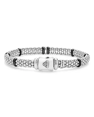 Lagos Diamond And Black Caviar Bracelet - Black/silver