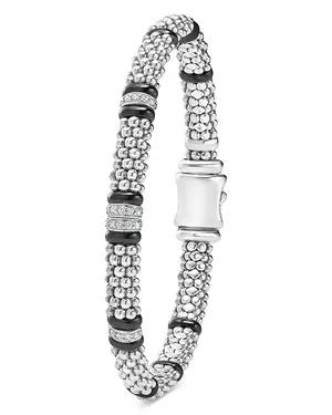 Lagos Diamond And Black Caviar Bracelet - Black/silver